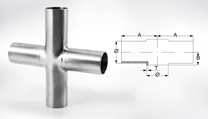 Hygienic cross tubes SMS - Ra 0.8/0.5 for industrial processes